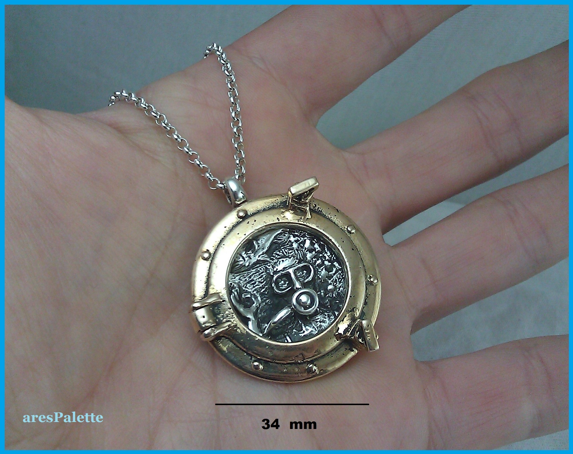Scuba Necklace and OK sign 925 Silver & Bronze Handmade