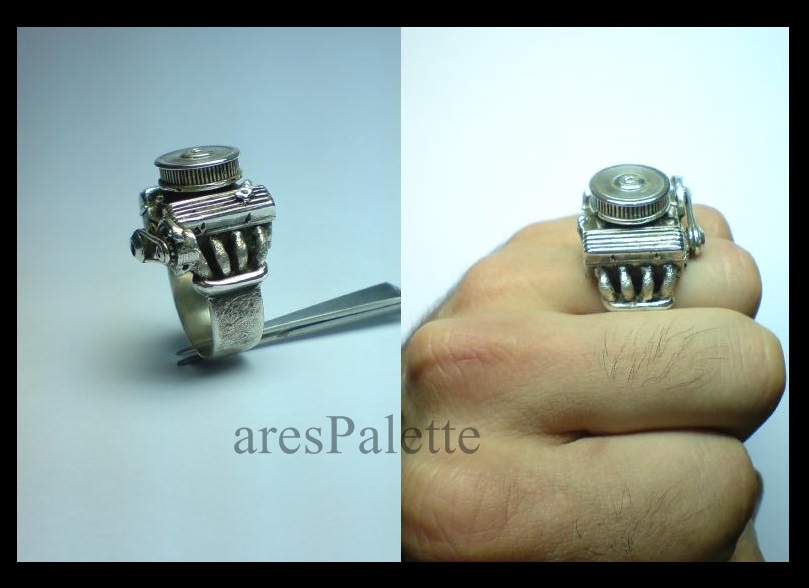 V8 Ring Handmade Car Jewellery V8 Engine Big Block Ring