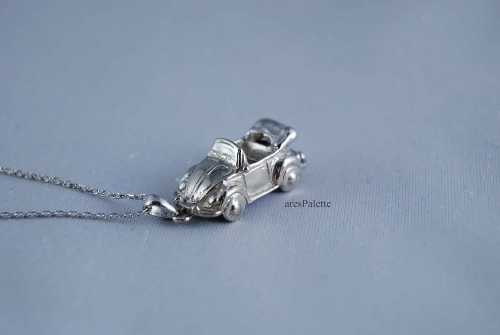 Volkswagen Beetle Cabriolet Necklace-925 Silver-Handmade