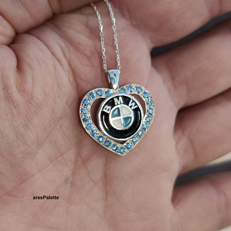BMW Necklace 11 Blue Love Handmade 925 Silver